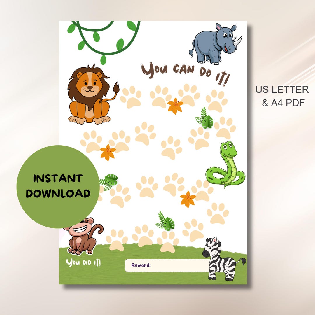 Reward Chart Animals Jungle Kids Behavior Reward Chart Boy Reward Chart ...