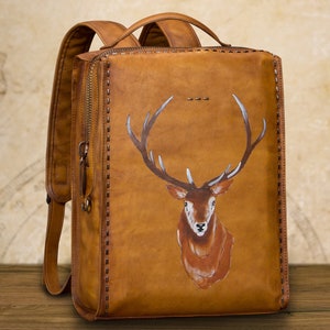 Genuine Leather Backpack Vintage Hand Painted Knapsack Retro Handmade ...