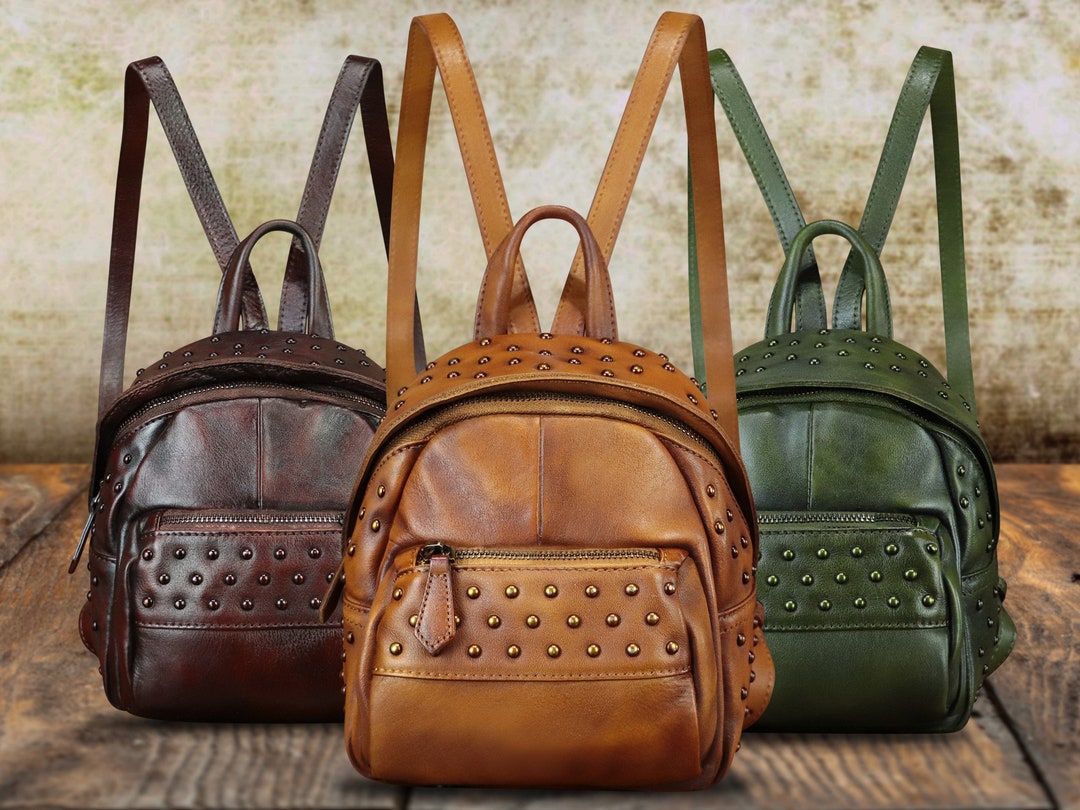Genuine Leather Backpack Purse for Women Vintage Small Casual Daypack ...