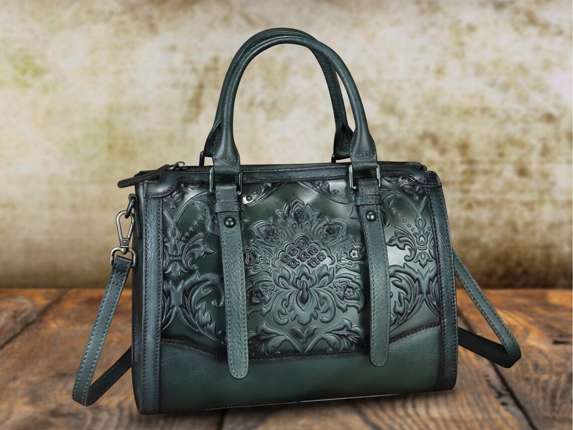 Genuine Leather Handbags for Women Retro Embossed Leather Shoulder ...