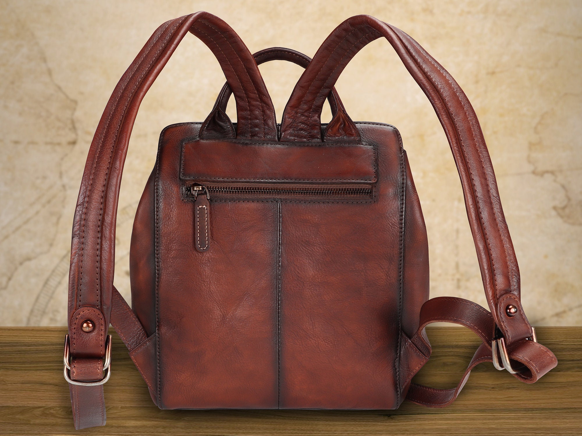 Genuine Leather Backpack Purse Vintage Embossed Casual Daypack - Etsy