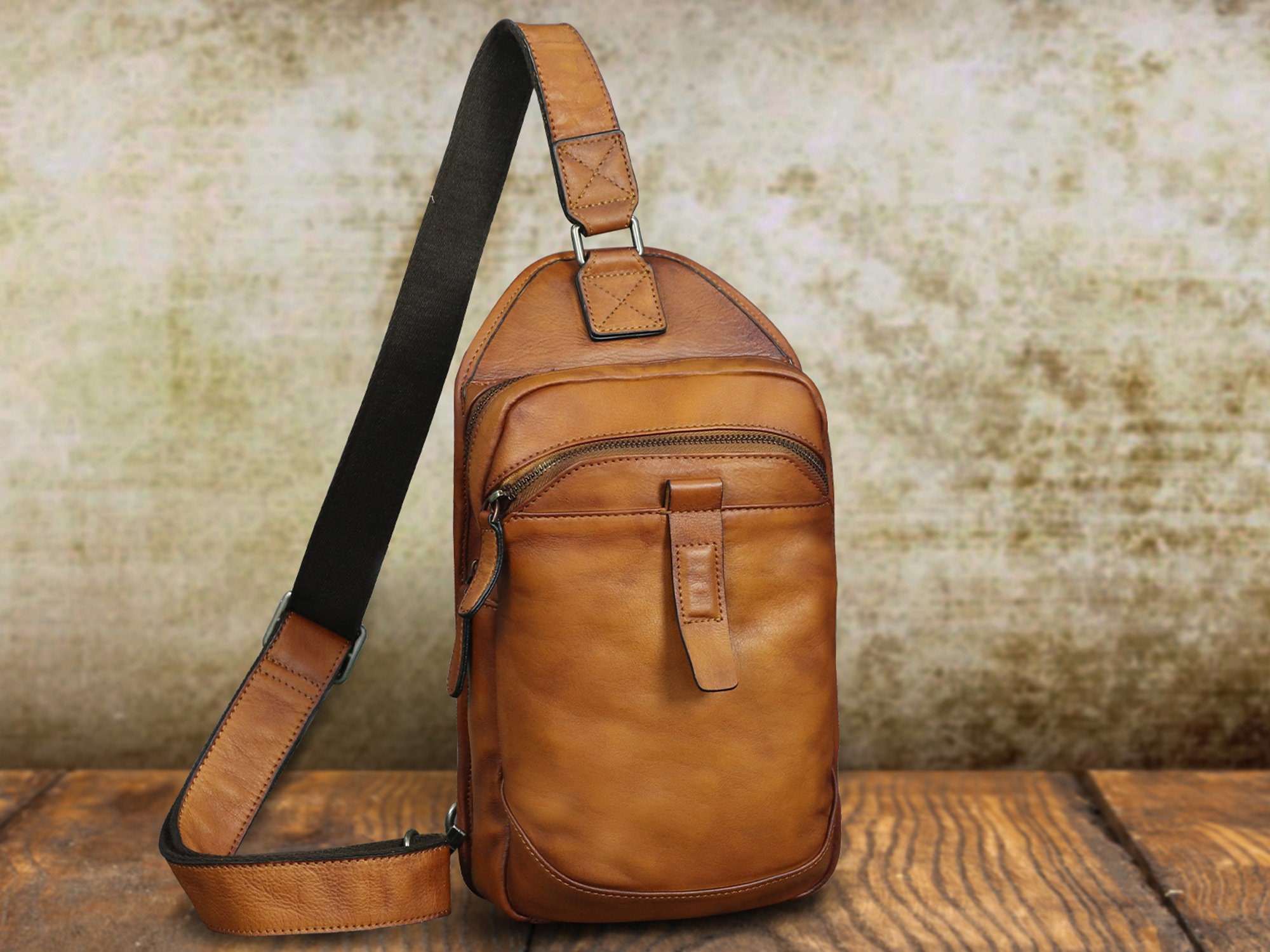 Genuine Leather Sling Bag Retro Style Handmade Crossbody Daypack Hiking ...