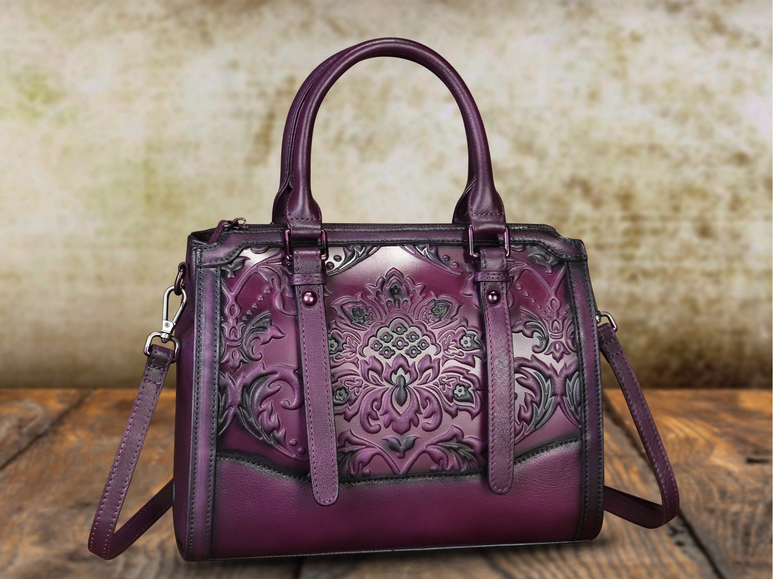 Genuine Leather Handbags for Women Retro Embossed Leather Shoulder ...
