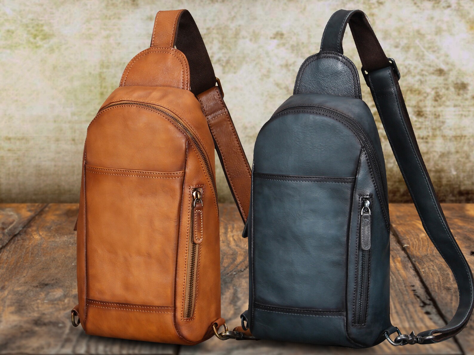 Genuine Leather Sling Bag Retro Style Handmade Crossbody Daypack Hiking ...