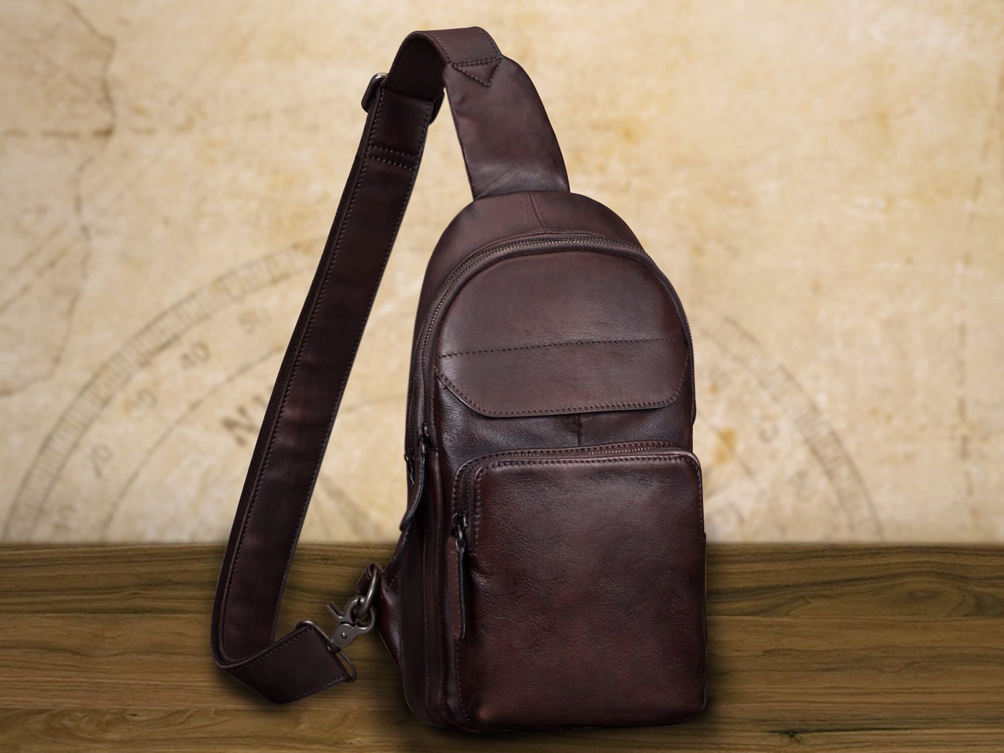Genuine Leather Sling Bag Vintage Handmade Crossbody Casual Daypack ...