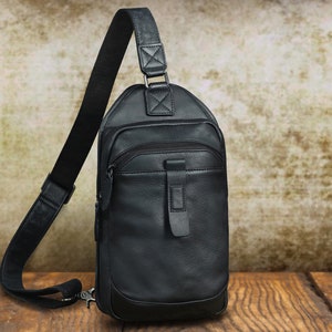 Genuine Leather Sling Bag Retro Style Handmade Crossbody Daypack Hiking ...