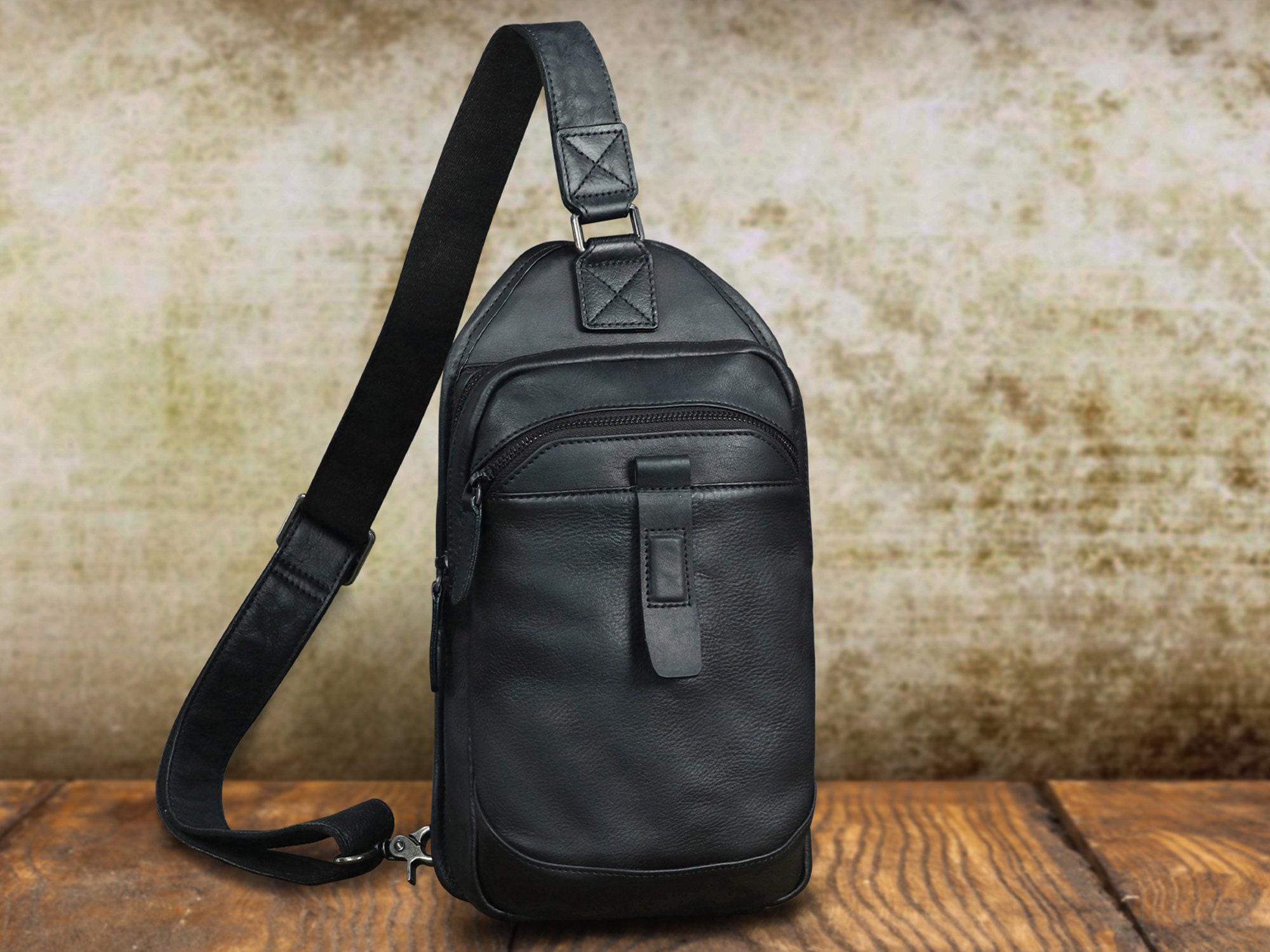 Genuine Leather Sling Bag Retro Style Handmade Crossbody Daypack Hiking ...