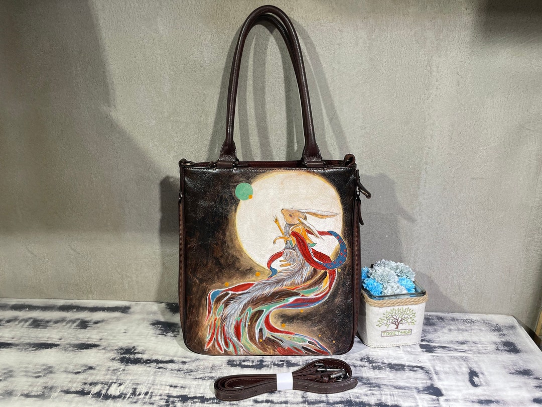 Genuine Leather Shoulder Bag Purse for Women Retro Hand Painted Top ...