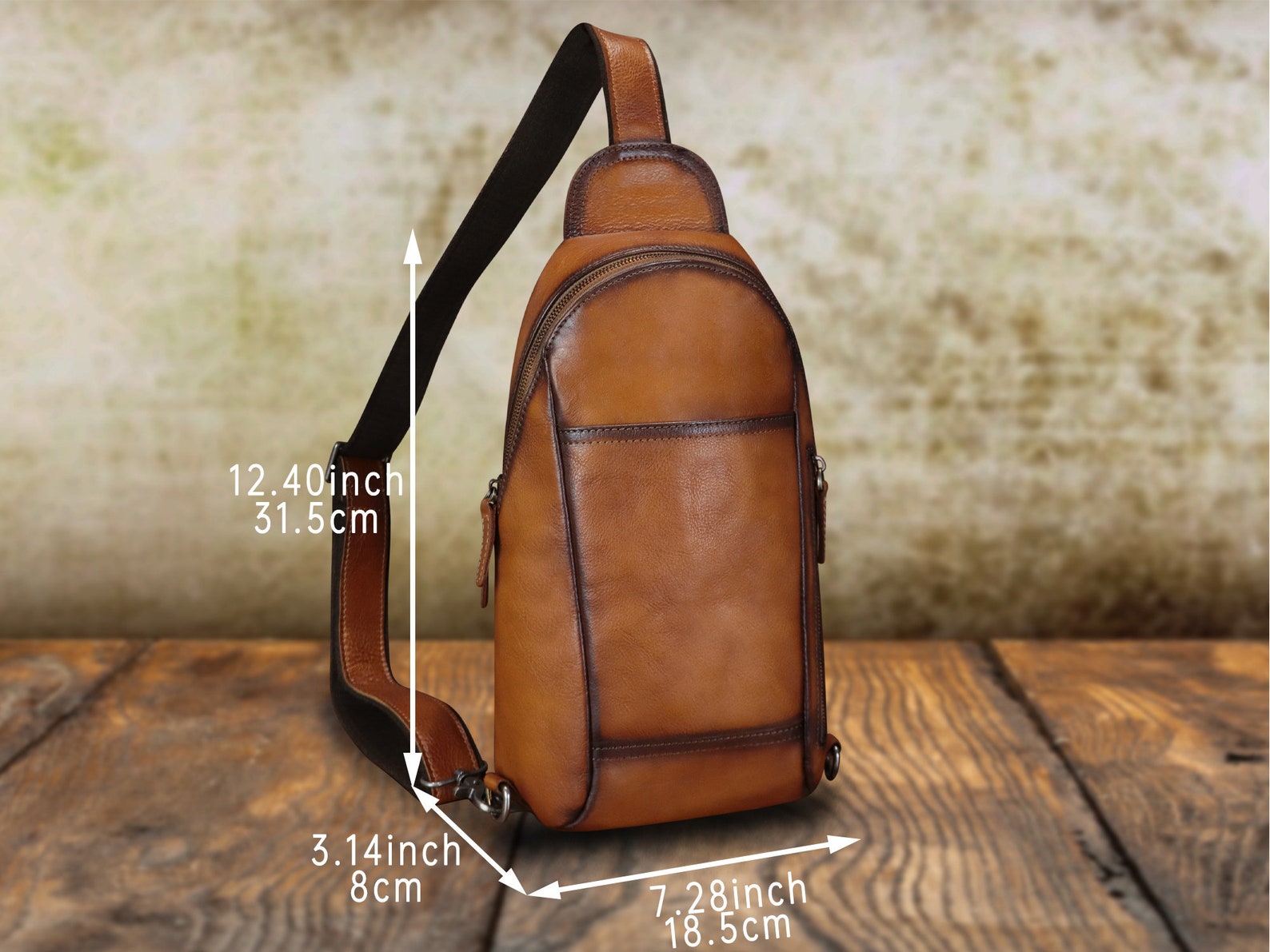 Genuine Leather Sling Bag Retro Style Handmade Crossbody Daypack Hiking ...