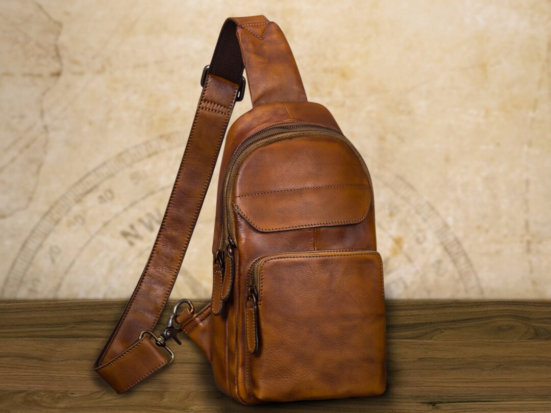 Genuine Leather Sling Bag Vintage Handmade Crossbody Casual Daypack ...