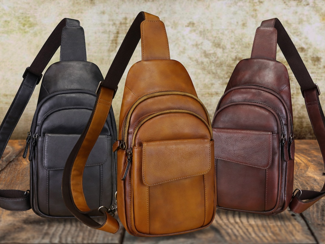 Genuine Leather Sling Bag Retro Crossbody Sling Backpack Handmade ...