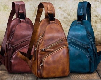 Genuine Leather Sling Bag Vintage Handmade Crossbody Casual Daypack ...