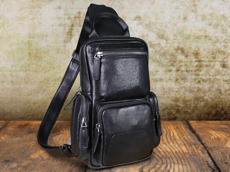 Genuine Leather Crossbody Sling Bag Casual Daypack Retro Handmade Sling ...