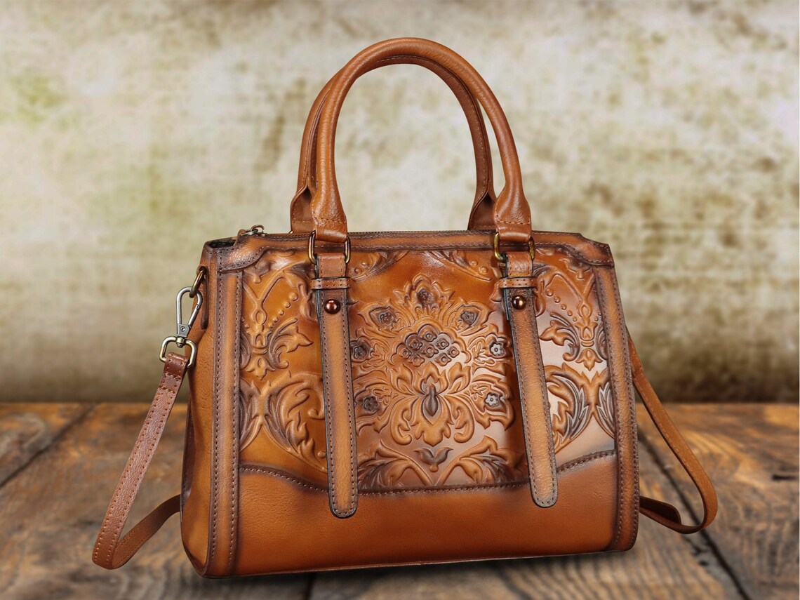 Genuine Leather Handbags for Women Retro Embossed Leather Shoulder ...