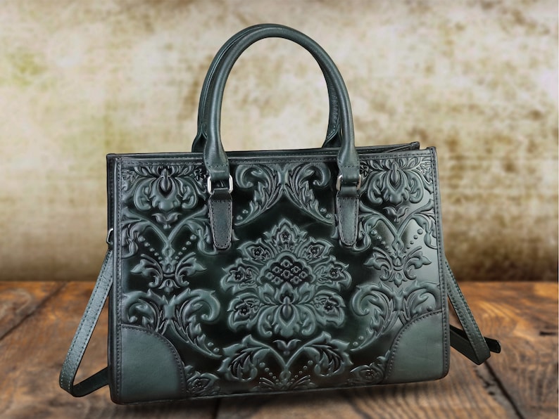 Genuine Leather Handbags for Women Retro Embossed Leather Shoulder Bag ...