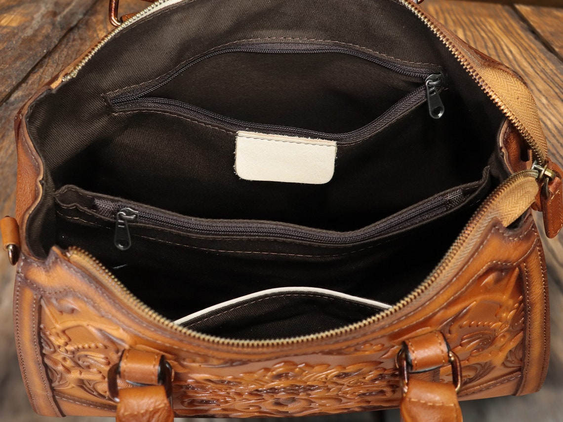 Genuine Leather Handbags for Women Retro Embossed Leather Shoulder ...
