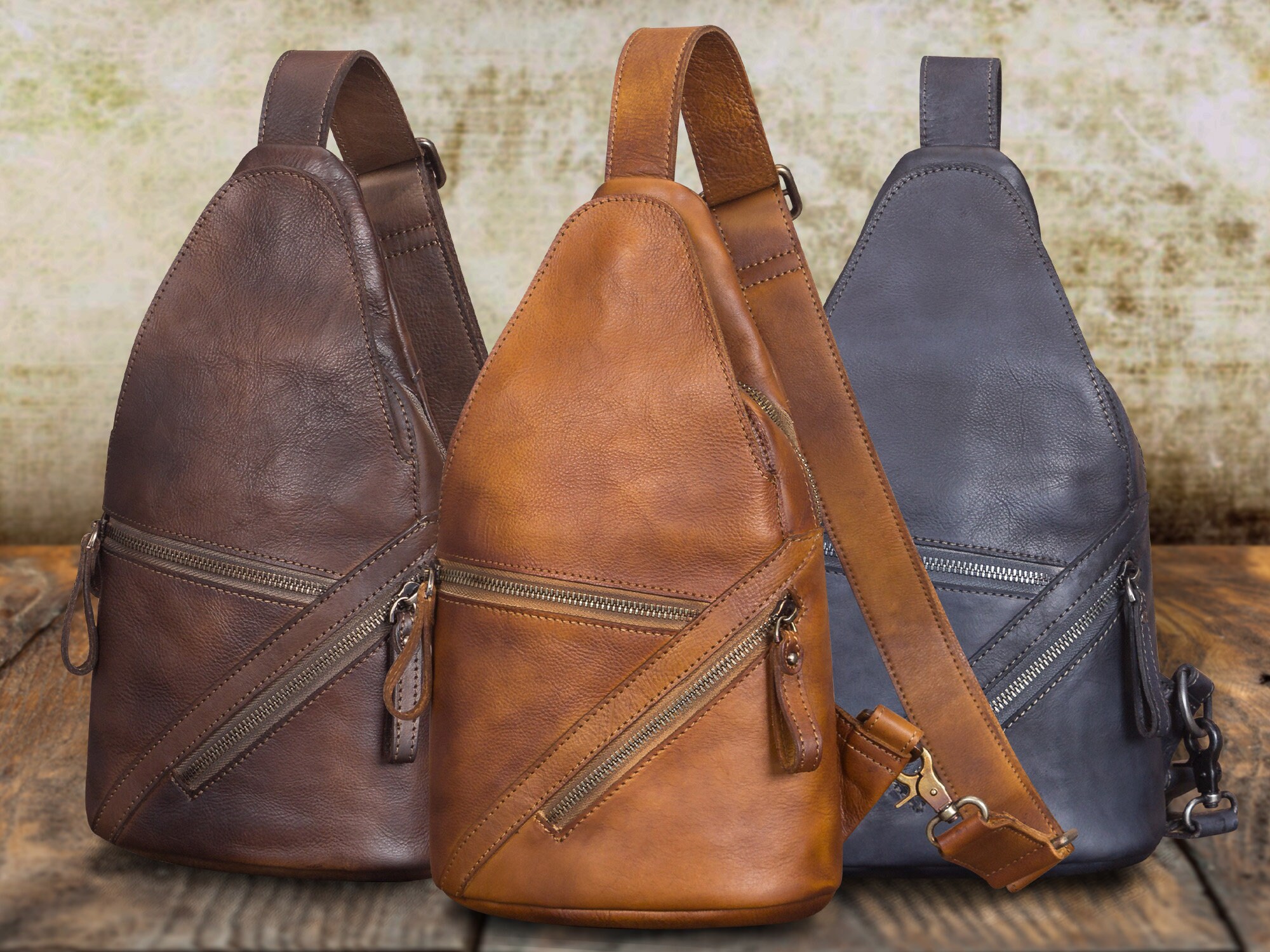 Genuine Leather Sling Bag Retro Style Handmade Crossbody Daypack Hiking ...