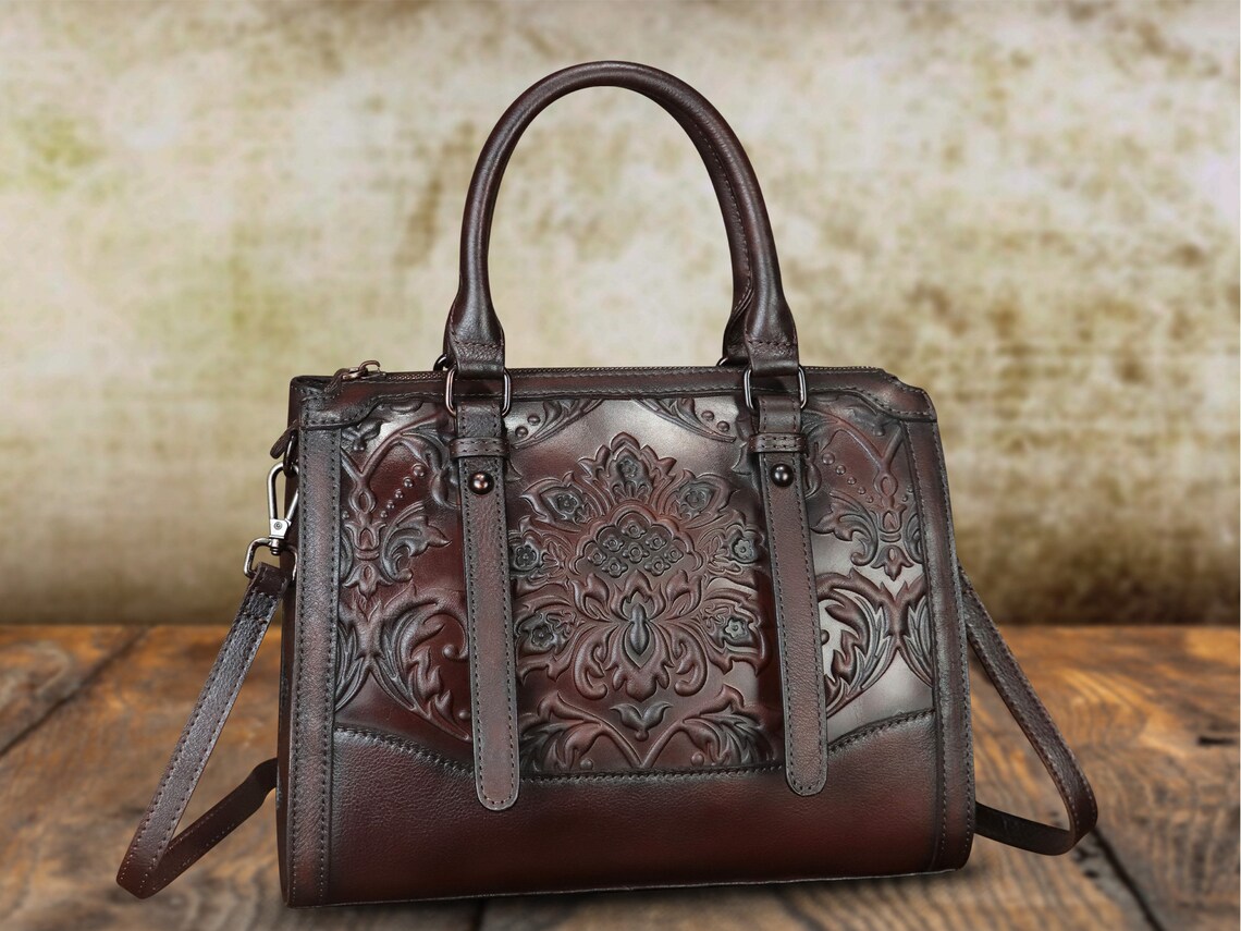 Genuine Leather Handbags for Women Retro Embossed Leather Shoulder ...