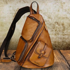 Genuine Leather Sling Bag Vintage Handmade Crossbody Casual Daypack ...