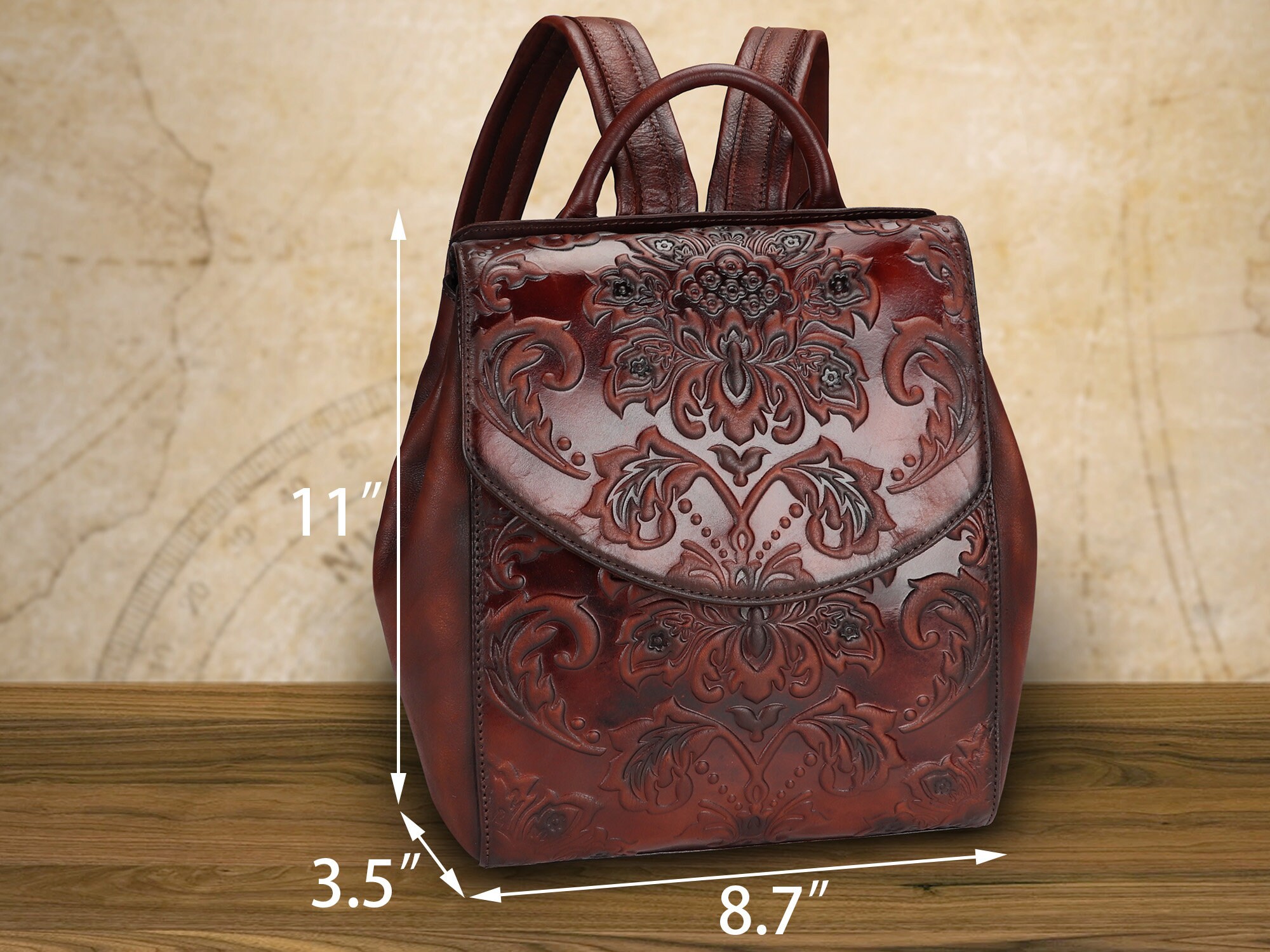 Genuine Leather Backpack Purse Vintage Embossed Casual Daypack - Etsy