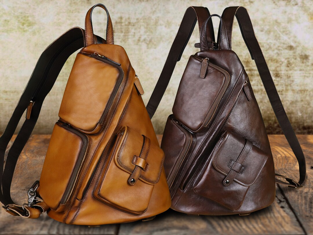 Genuine Leather Sling Bag Vintage Handmade Crossbody Casual Daypack ...