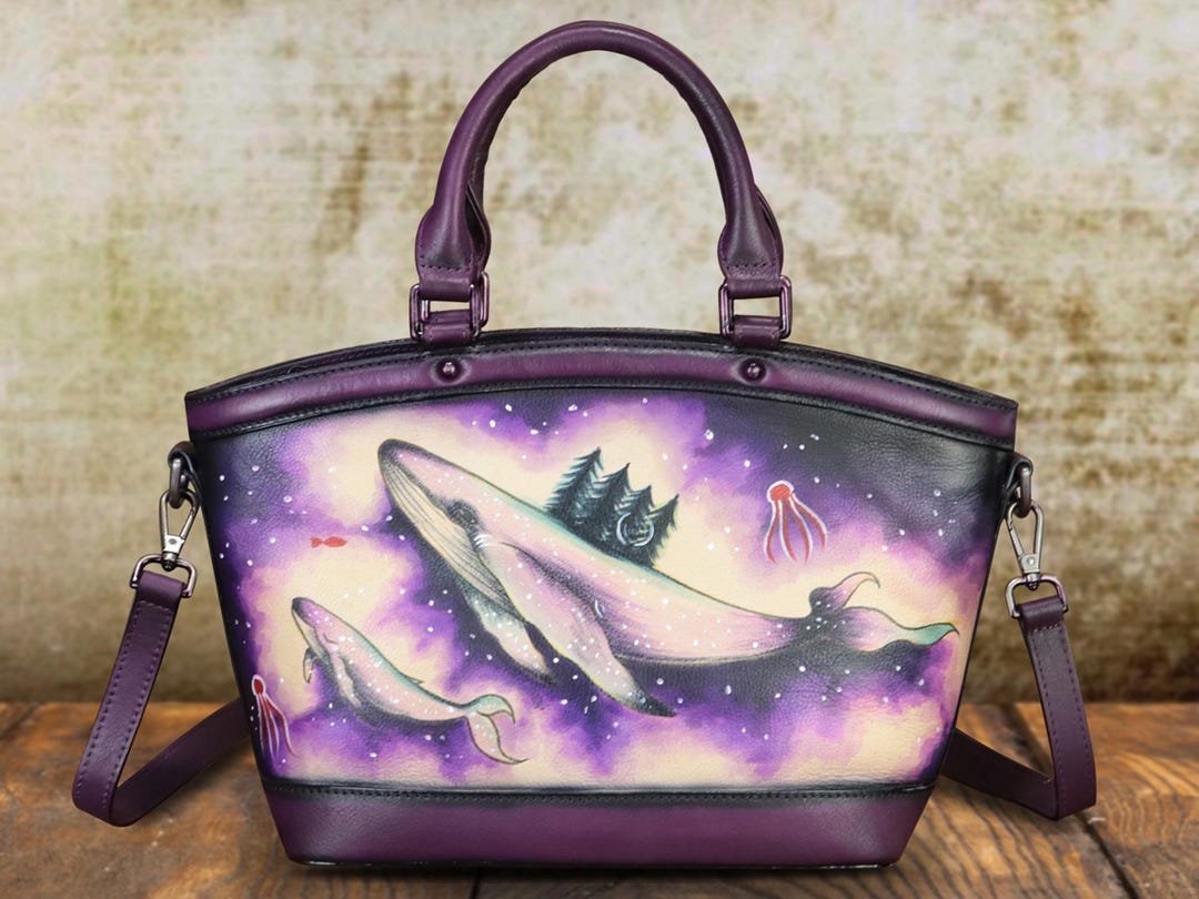 Genuine Leather Purses and Handbags for Women Hand Painted Whale ...