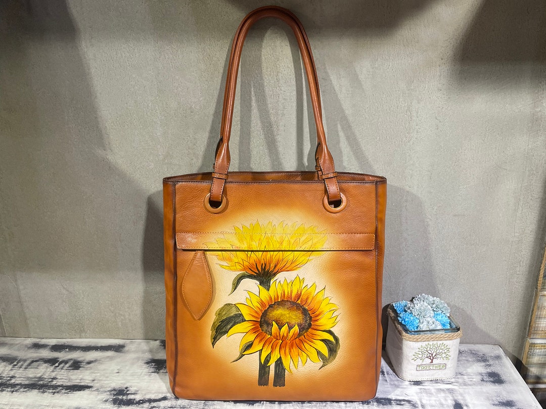 Genuine Leather Shoulder Bag Purse for Women Retro Hand Painted Top ...