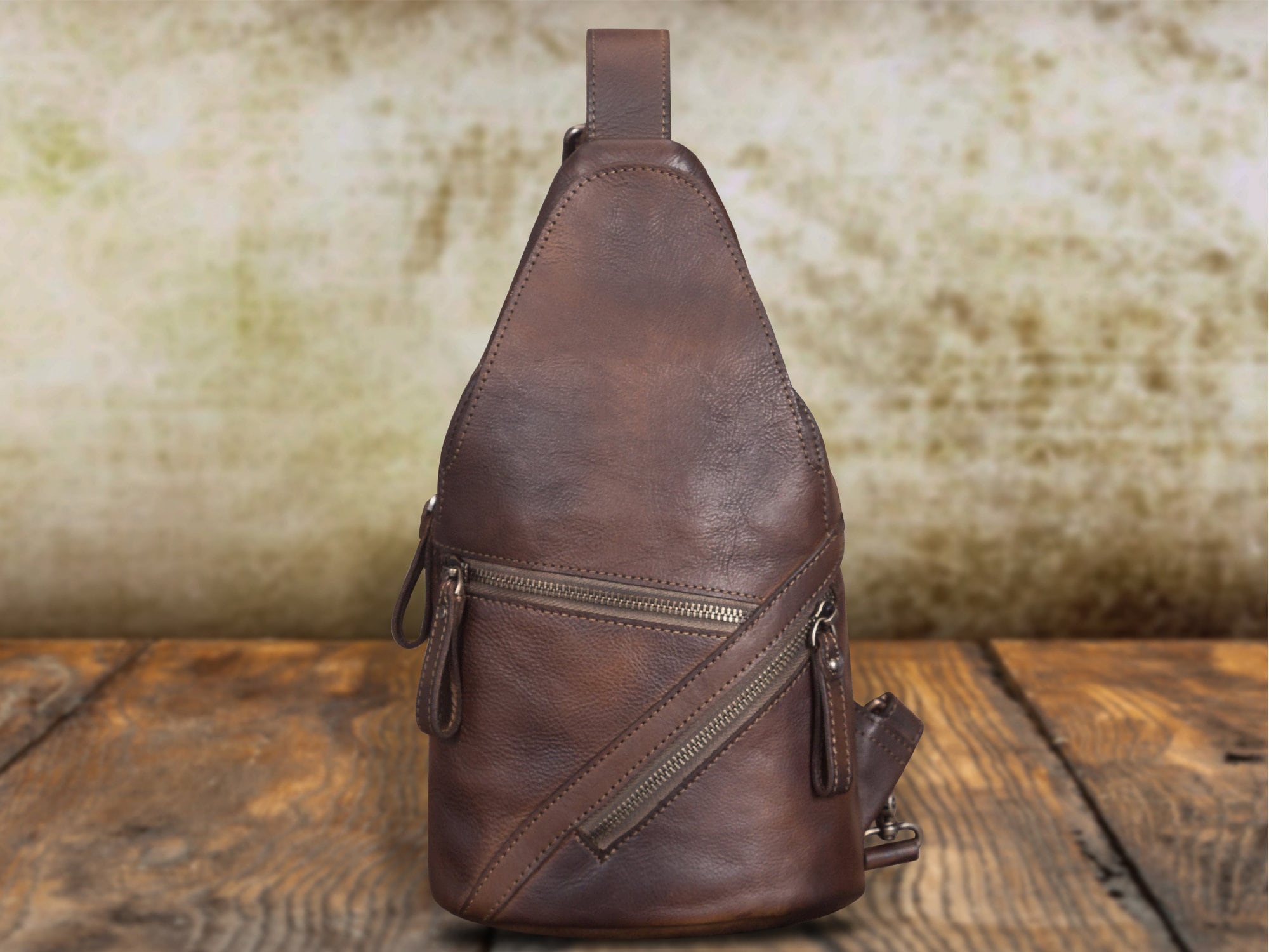 Genuine Leather Sling Bag Retro Style Handmade Crossbody Daypack Hiking ...