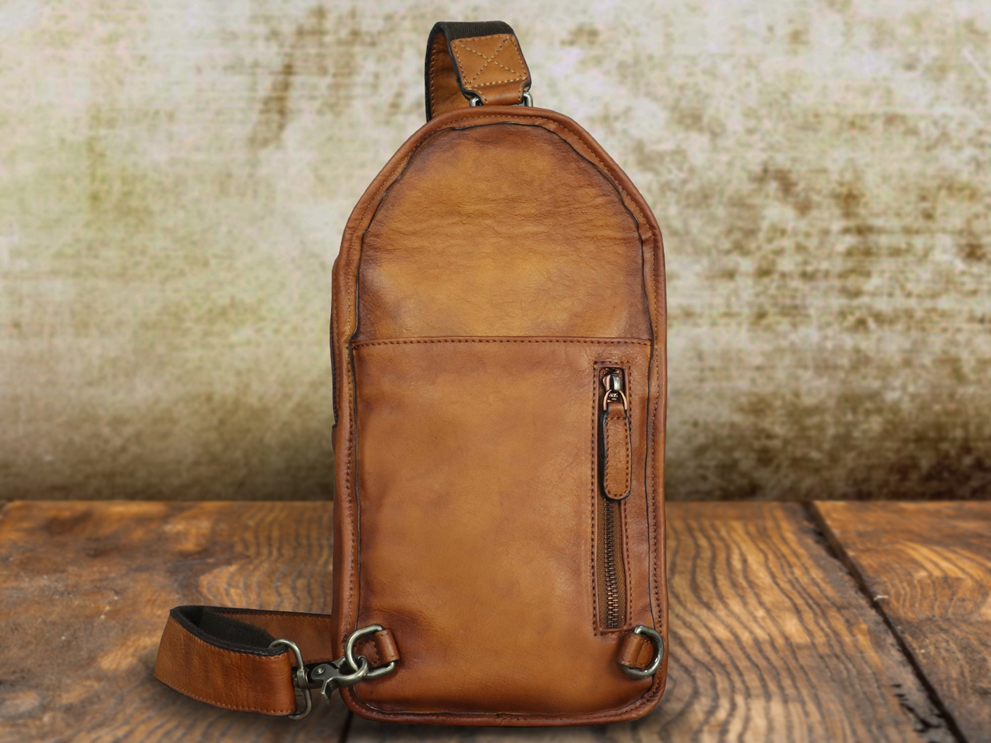 Genuine Leather Sling Bag Retro Style Handmade Crossbody Daypack Hiking ...