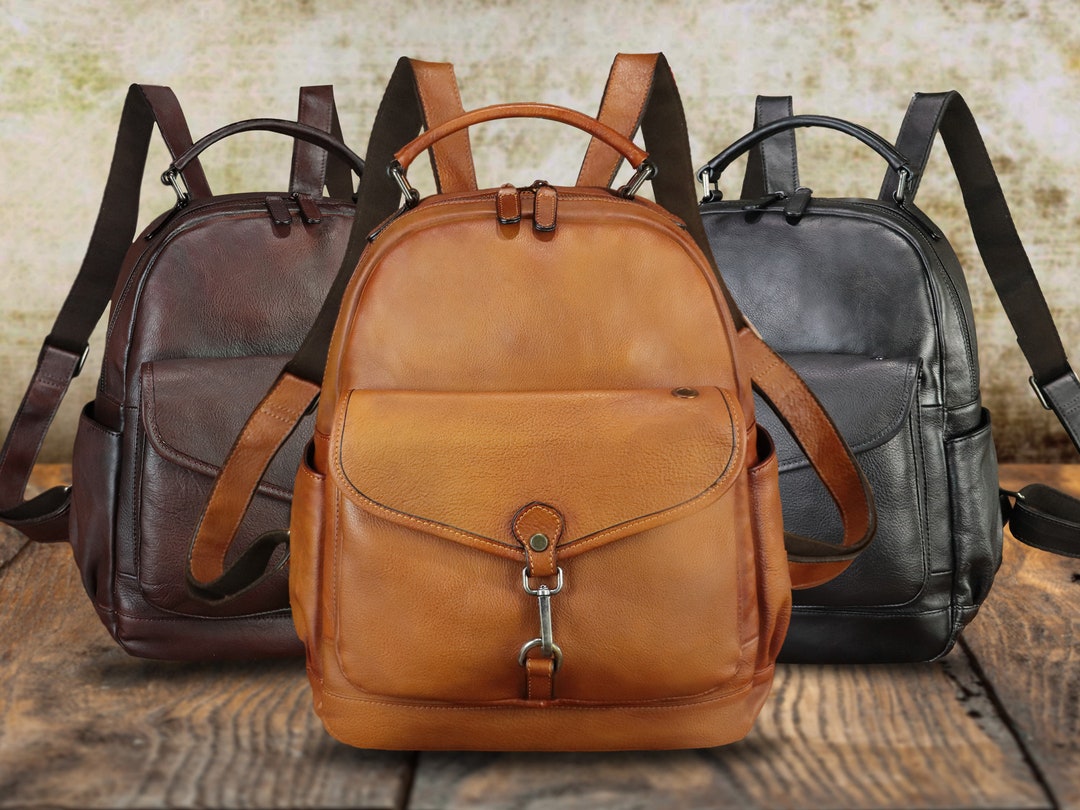 Genuine Leather Backpack Purse for Women Vintage Casual Daypack ...