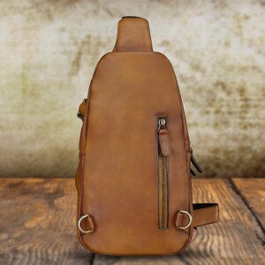 Genuine Leather Sling Bag Retro Crossbody Sling Backpack Handmade ...
