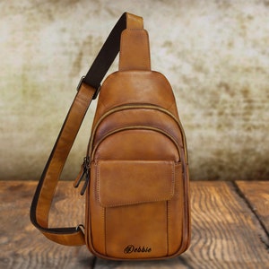 Genuine Leather Sling Bag Retro Crossbody Sling Backpack Handmade ...
