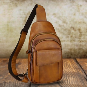 Genuine Leather Sling Bag Retro Crossbody Sling Backpack Handmade ...