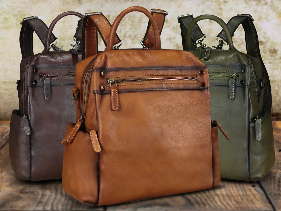 Genuine Leather Convertible Backpack Purse Vintage Casual Daypack Retro ...