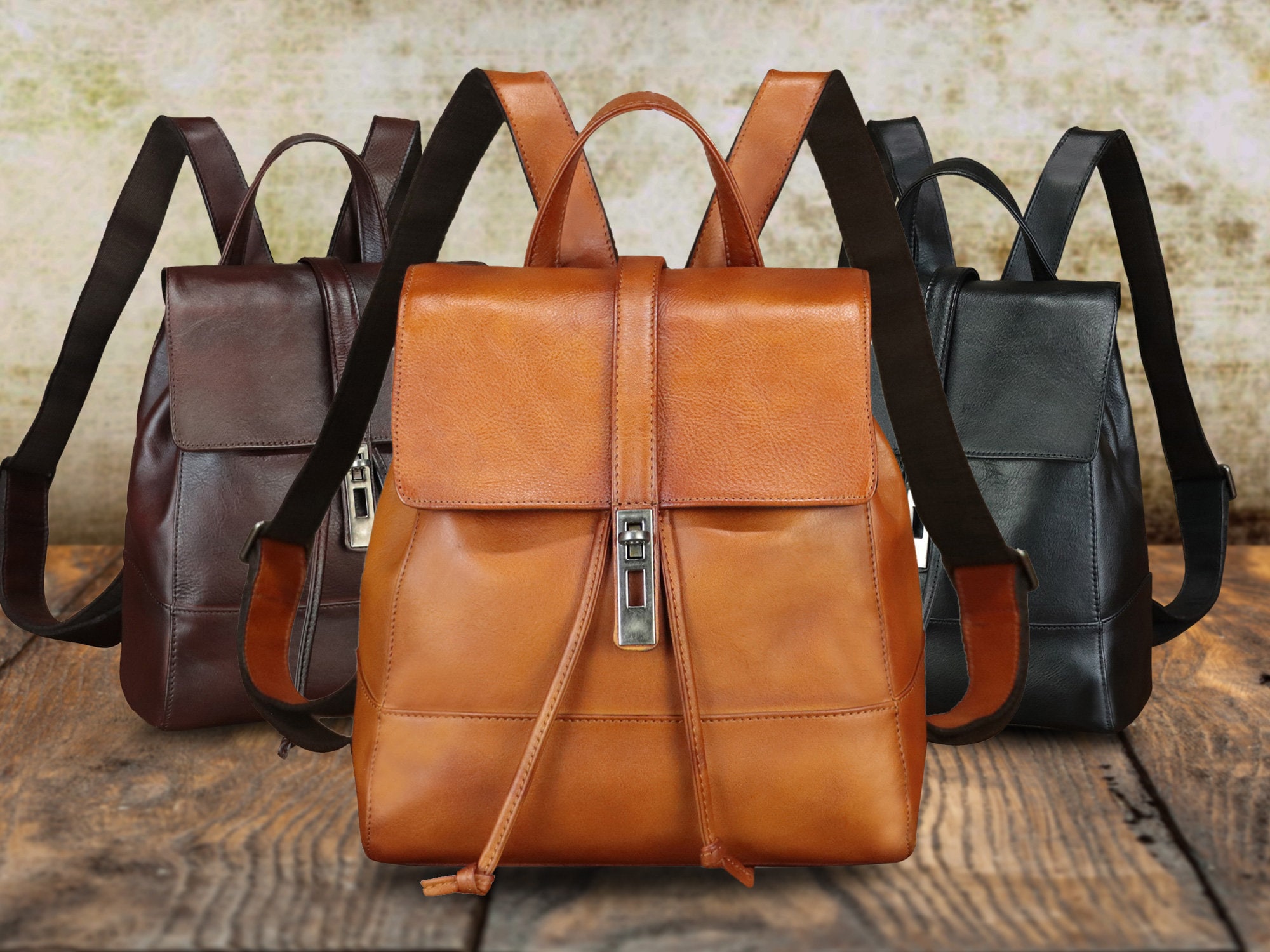 Genuine Leather Backpack for Women Vintage Casual Daypack Purse Back ...