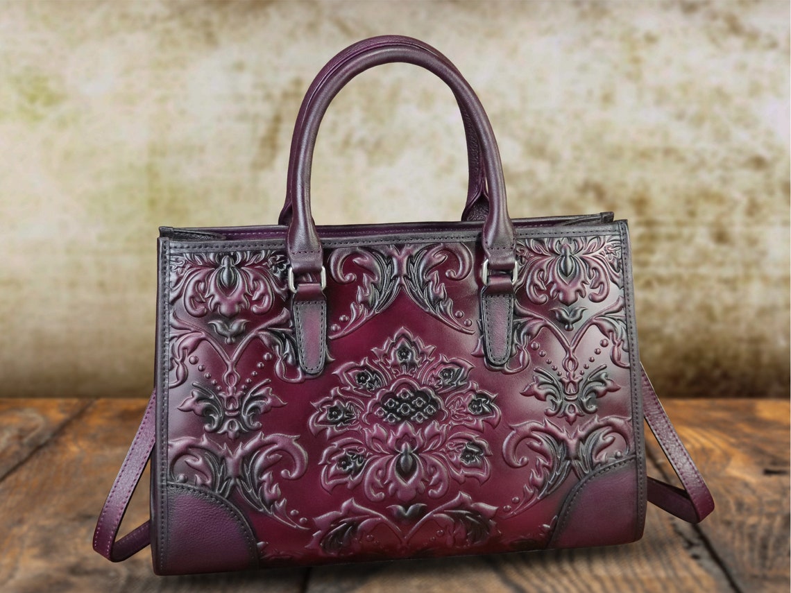Genuine Leather Handbags for Women Retro Embossed Leather Shoulder Bag ...