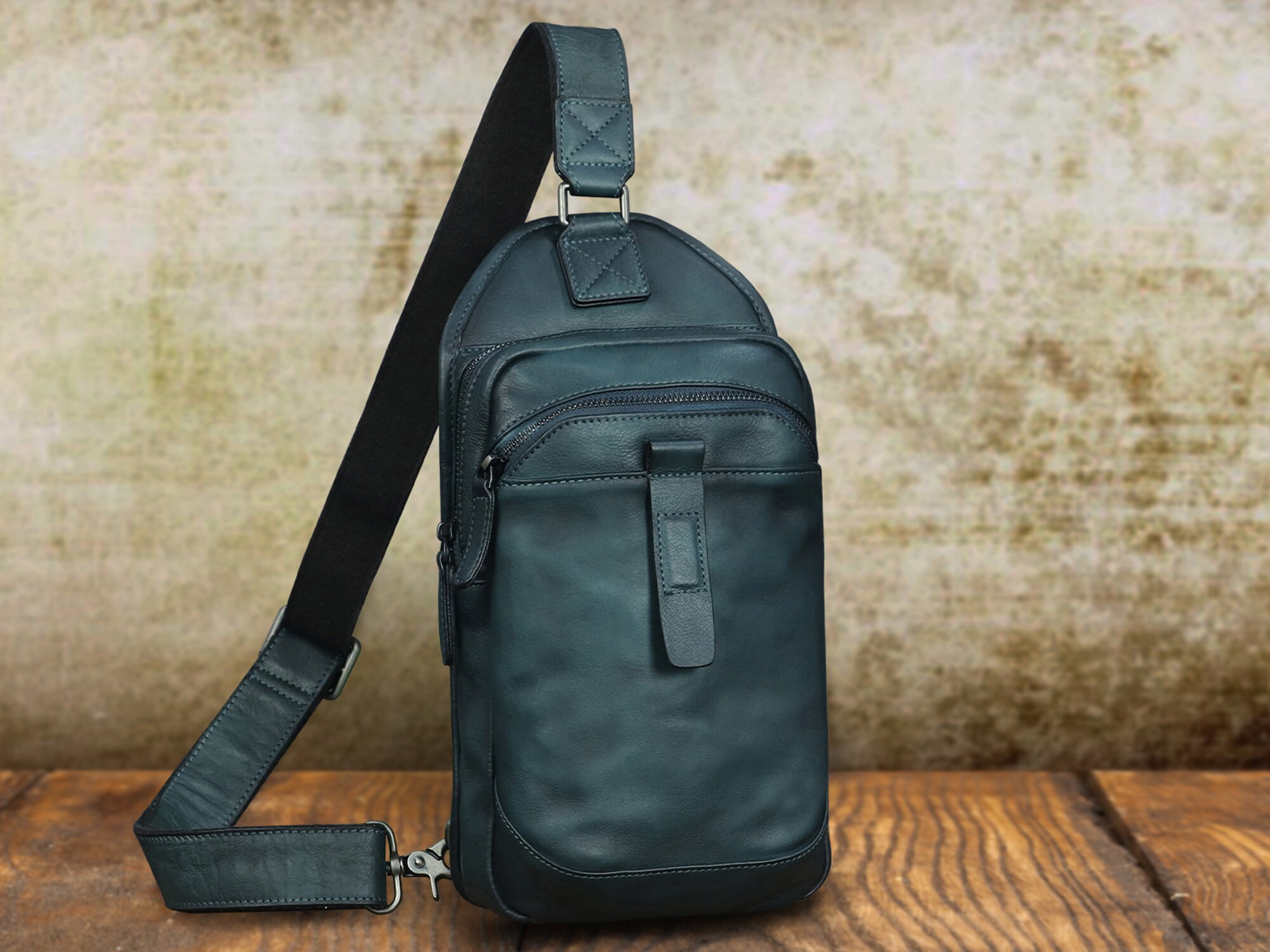 Genuine Leather Sling Bag Retro Style Handmade Crossbody Daypack Hiking ...