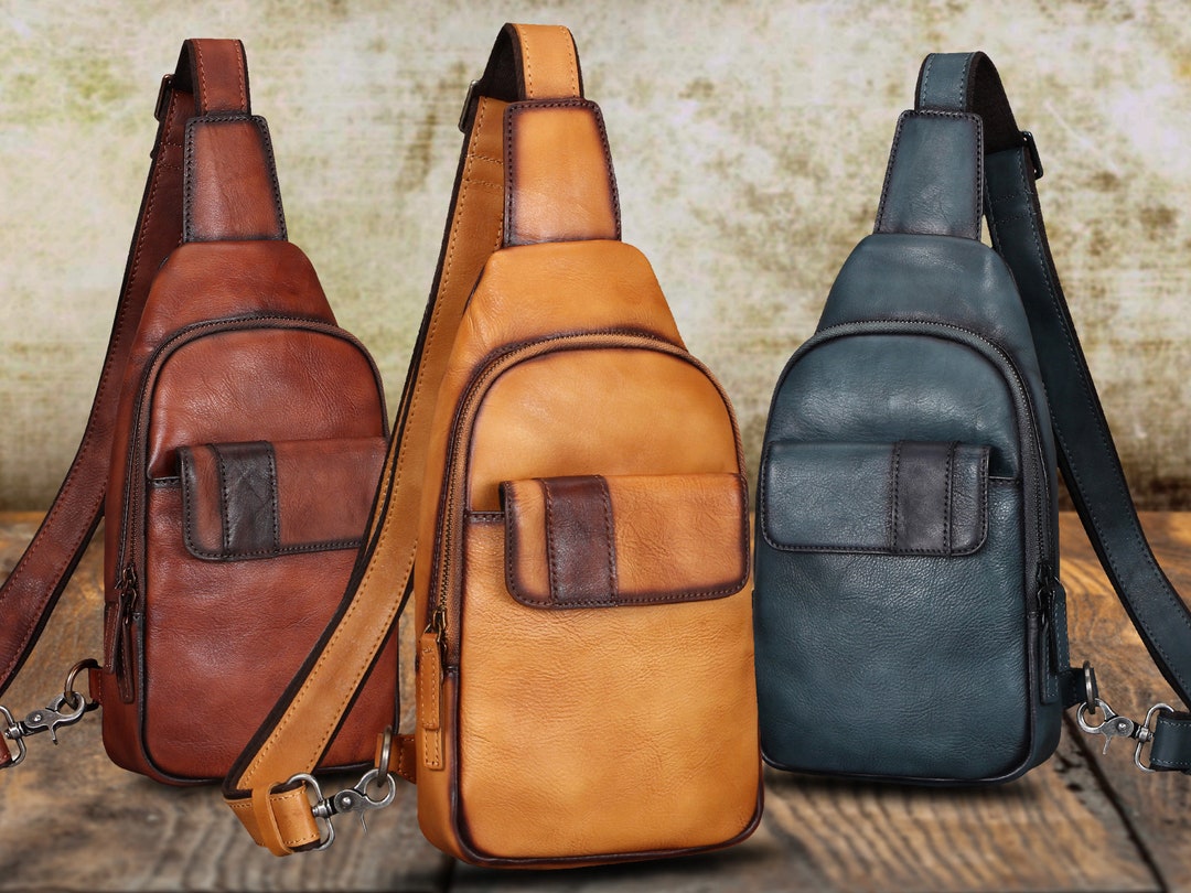 Genuine Leather Sling Bag Retro Crossbody Sling Backpack Handmade ...