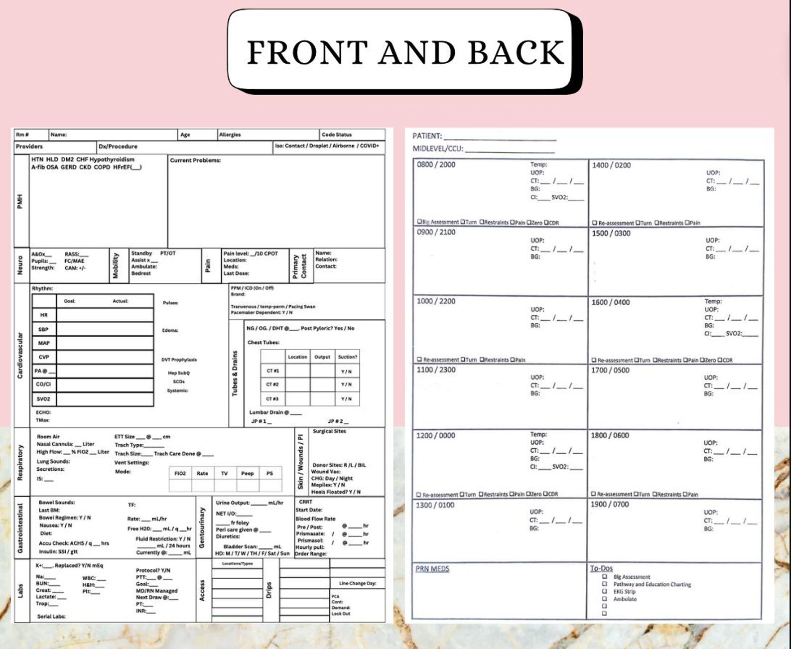 ICU Nurse Report Sheet, CVICU, Graduate Nurse, Device Report Sheet ...