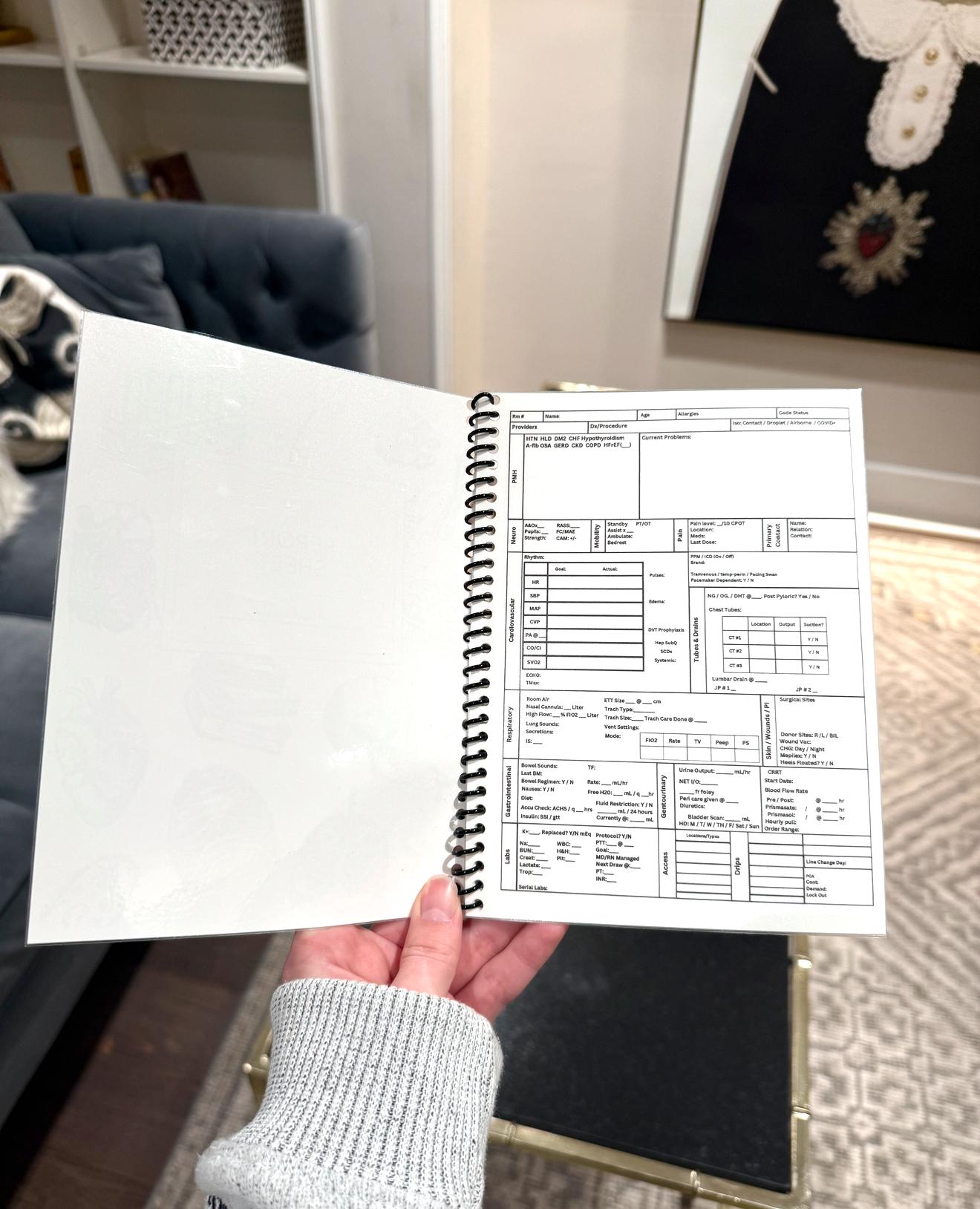 Reusable ICU, CVICU Nurse Report Sheet Booklet | Dry Erase Organizer ...