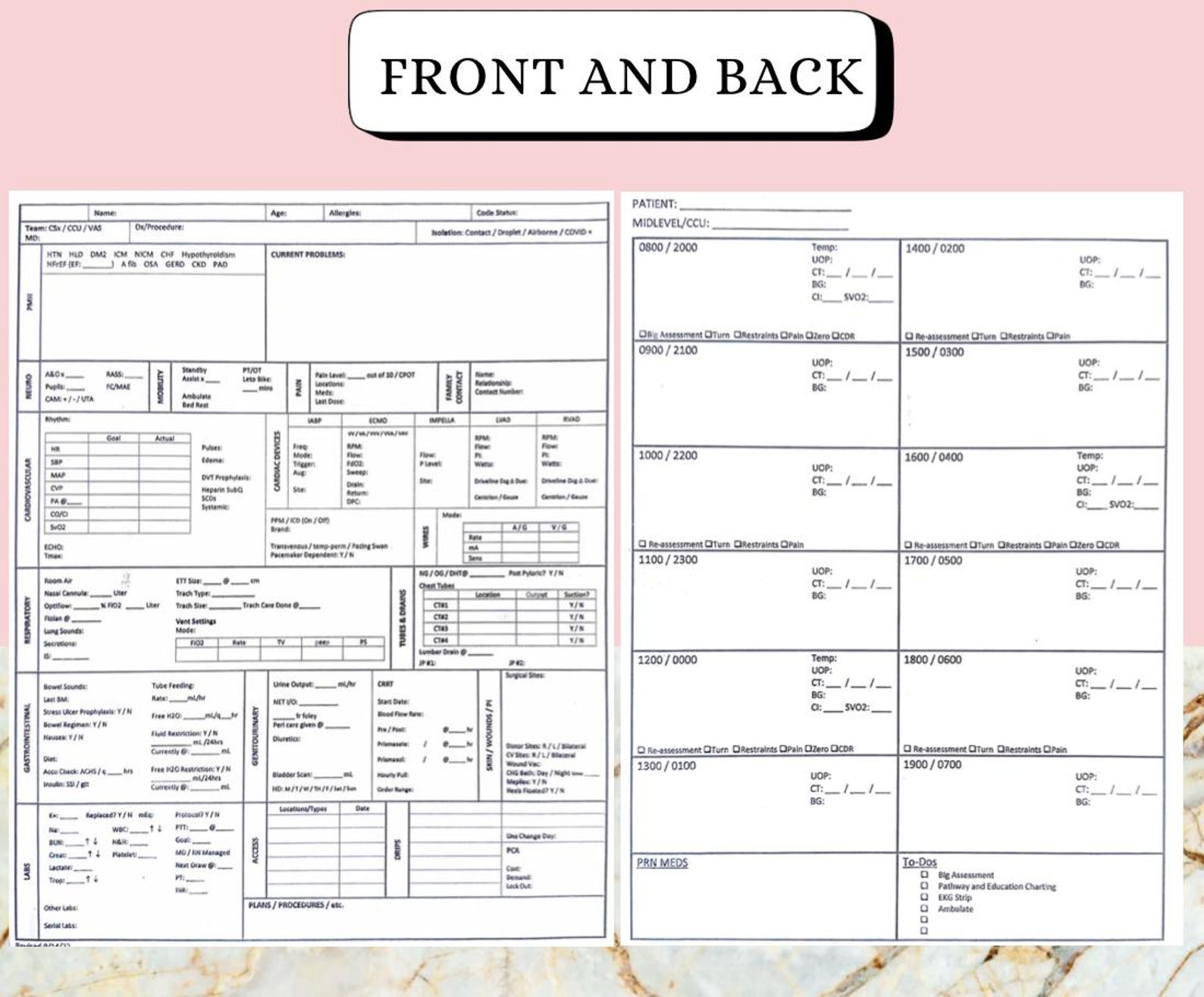 ICU Nurse Report Sheet for CVICU, Graduate Nurse, Device Report Sheet ...