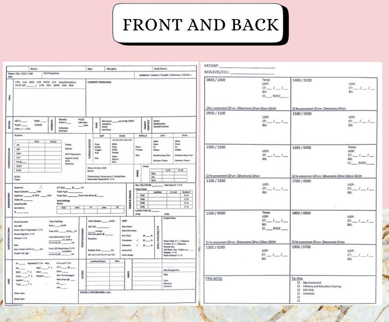 ICU Nurse Report Sheet for CVICU, Graduate Nurse, Device Report Sheet ...
