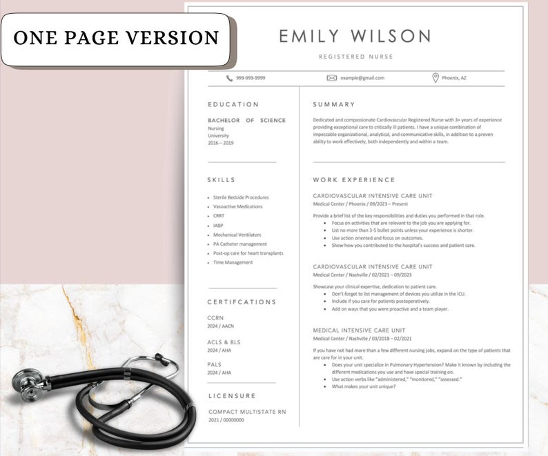 Nursing Resume Template for Docs, Word, Registered Nurse Resume, CNA ...