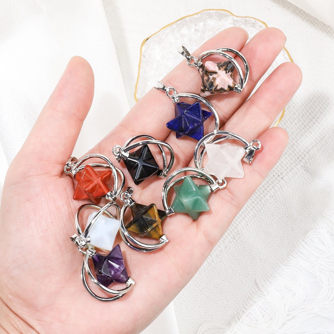 Crystal Star Pendant, Natural Gemstone Pendant Necklace, Energy ...