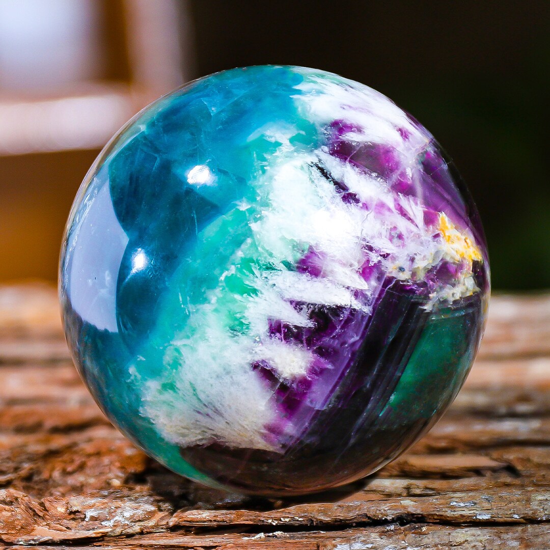 Feather Fluorite Sphere, Crystal Ball, Natural Gemstone Sphere, Crystal ...