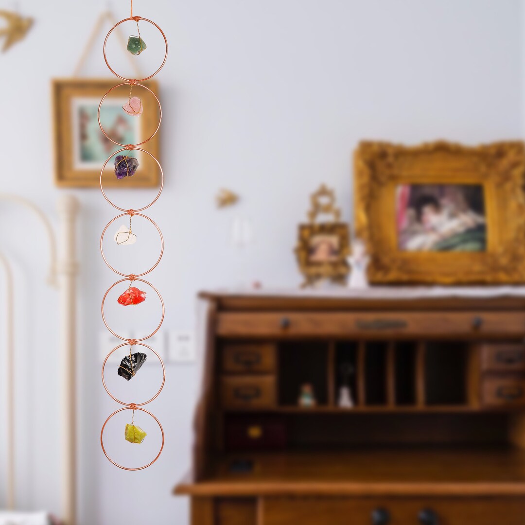 7 Chakra Dream Catcher, Raw Gemstone Set, Energy Cleansing Wind Chimes ...