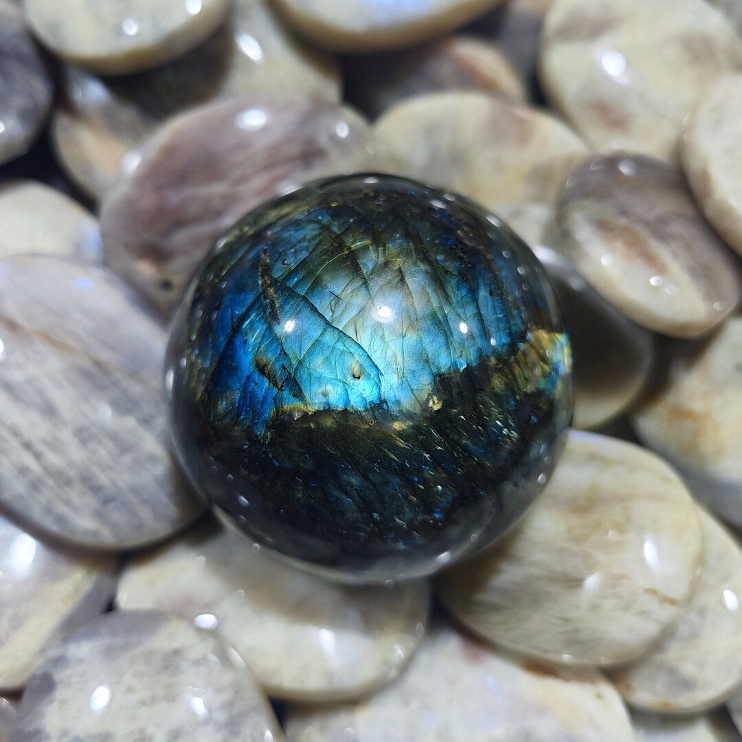 2.1 Polished Flashy Labradorite Sphere, Crystal Ball, Natural ...