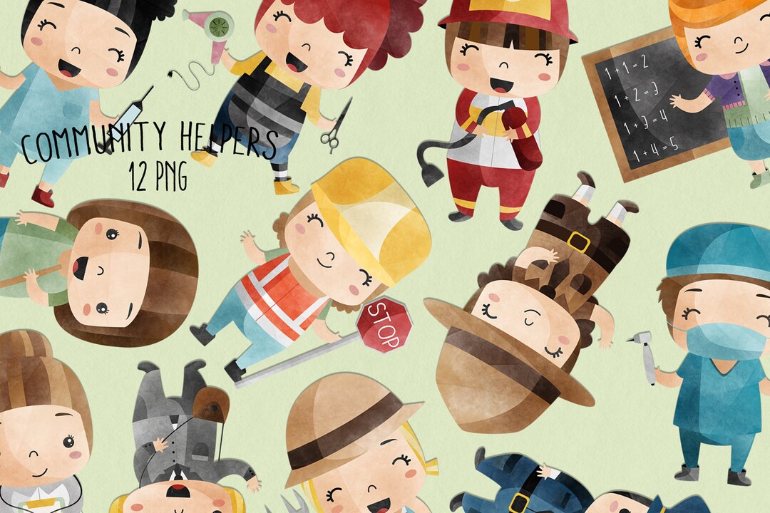Watercolor Community Helpers , Set of 12 , PNG, Instant Download Clip ...