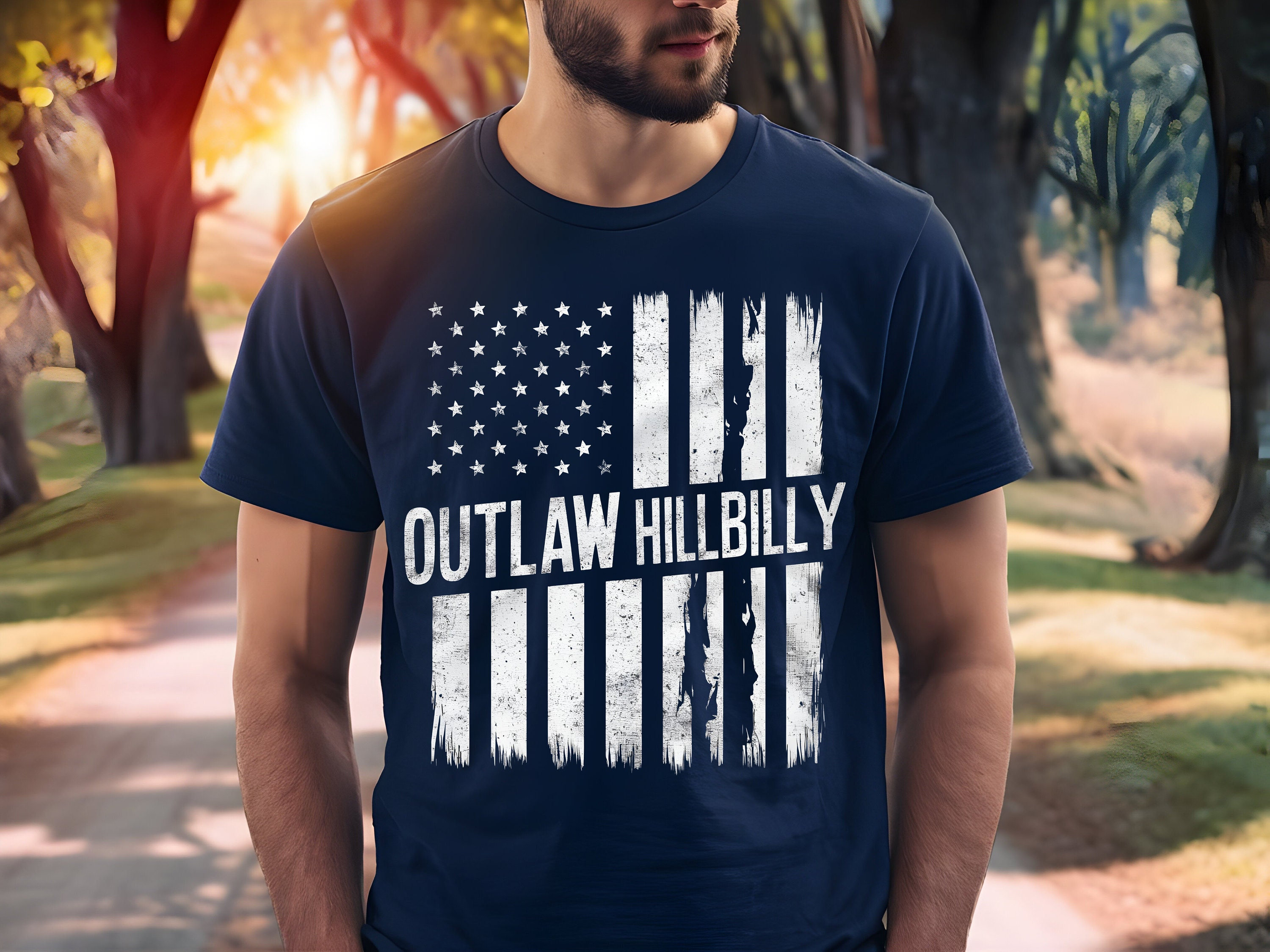 Outlaw Hillbilly American Flag Distressed, Outlaw 24 Hillbilly T-shirt ...