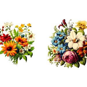 Vintage Flower Clipart, 14 Jpgs, Vintage Floral, Floral Clipart, Retro ...